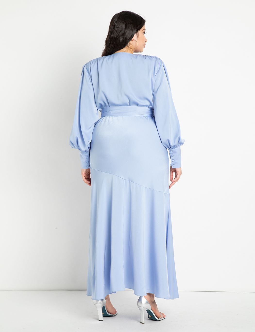 Satin Maxi Dress with Strong Shoulders, Periwinkle | Eloquii