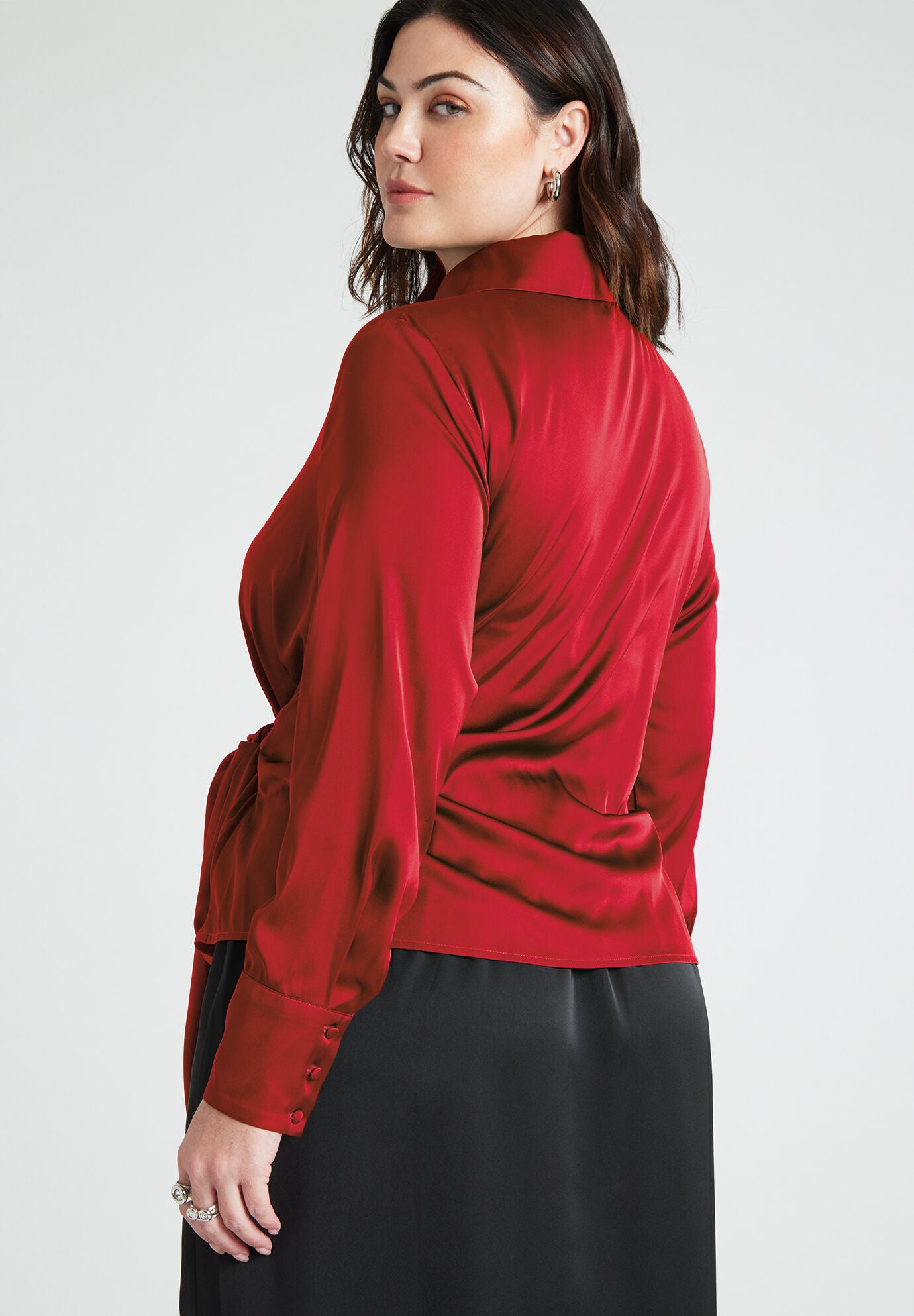 Satin Bow-Tie Blouse - Relaxed Fit, 4474532 | Eloquii