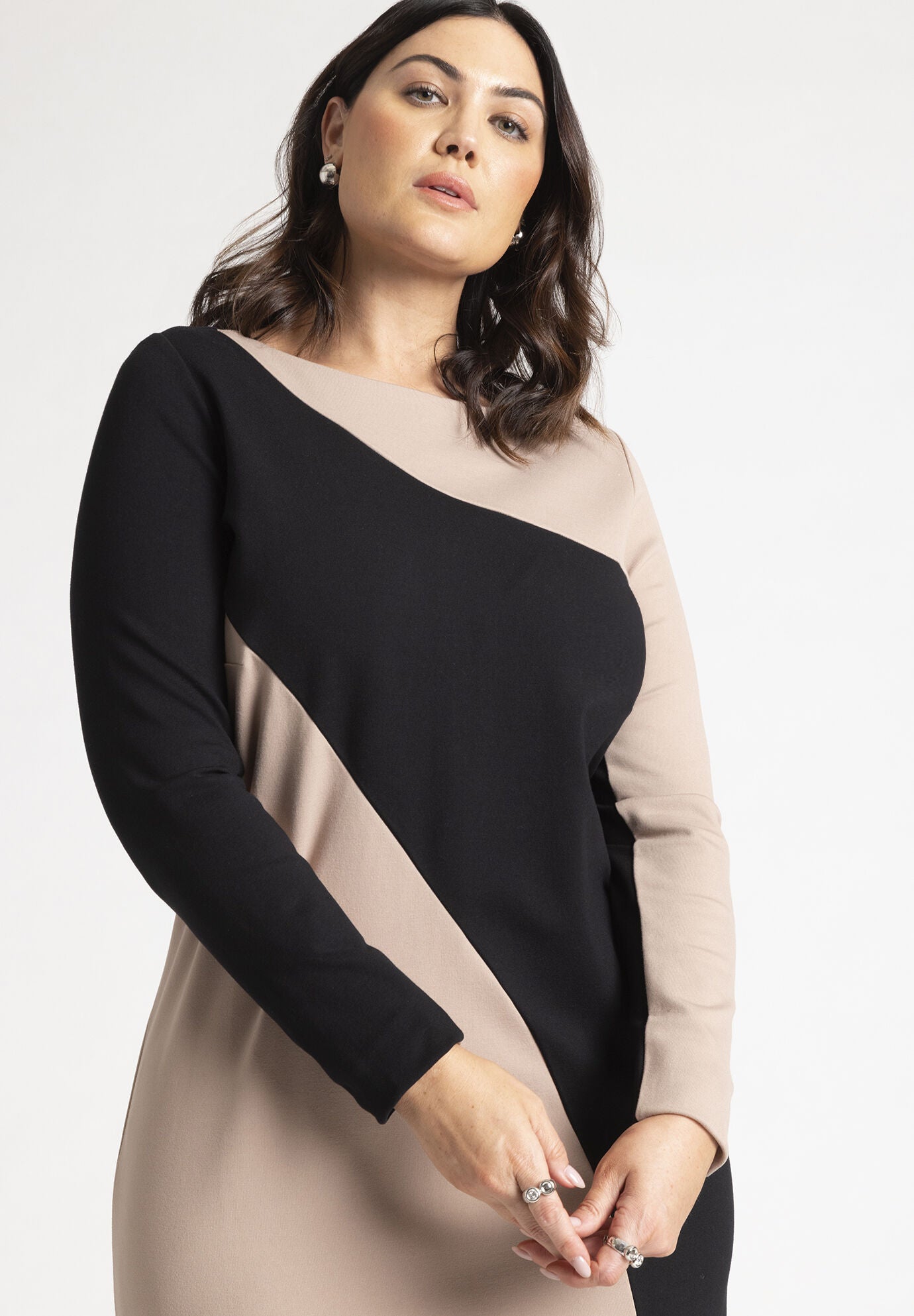 Colorblocked Ponte Dress - Midi Knitted Dress, 4474606 | Eloquii