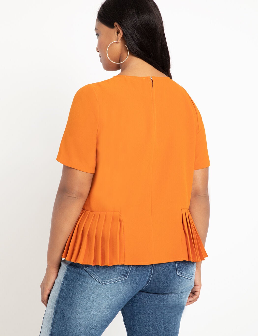 Pleated Hem Top - Crew Neck Blouse, Aurantium | Eloquii