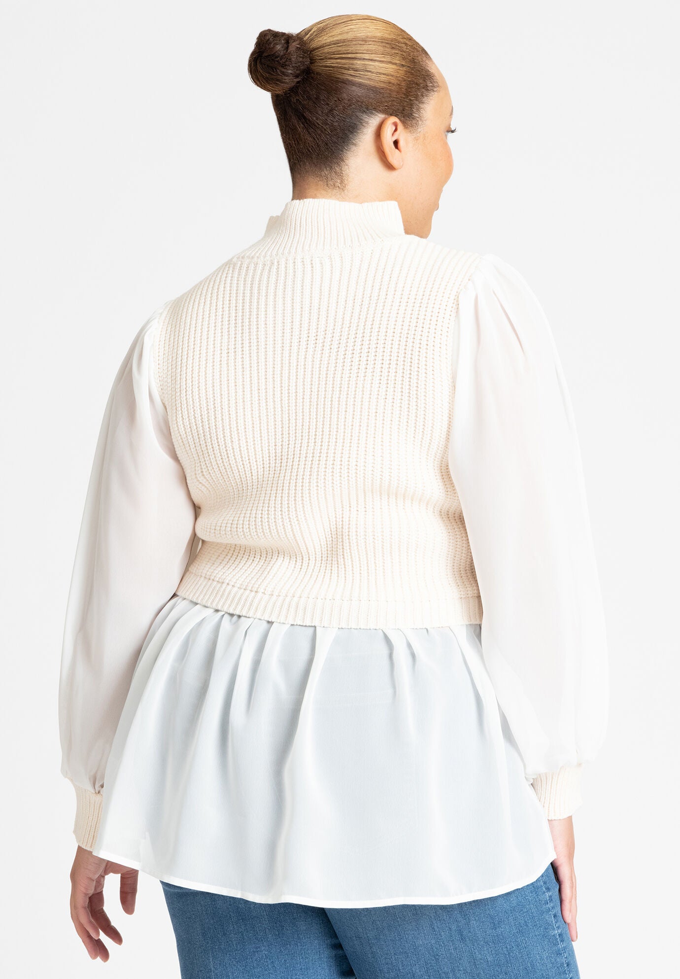 Twofer Sweater With Chiffon | Eloquii