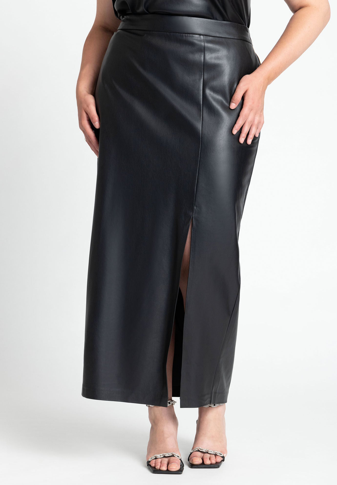 Faux Leather Column Skirt With Slit | Eloquii