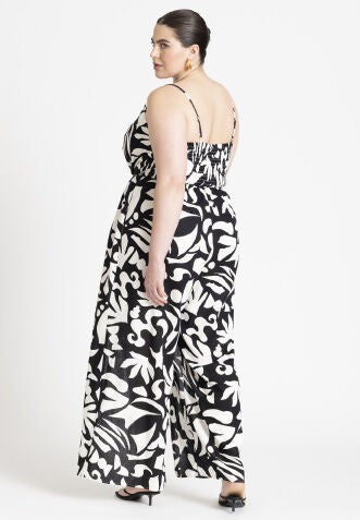 Split Pant Jumpsuit with Adjustable Straps, Abstract Batik | Eloquii