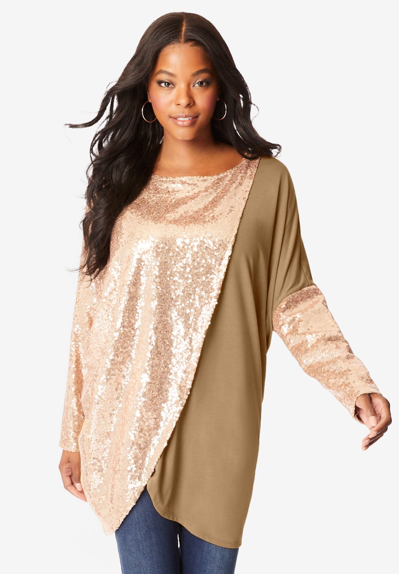 Sequin Paneled Overlay Top | Eloquii