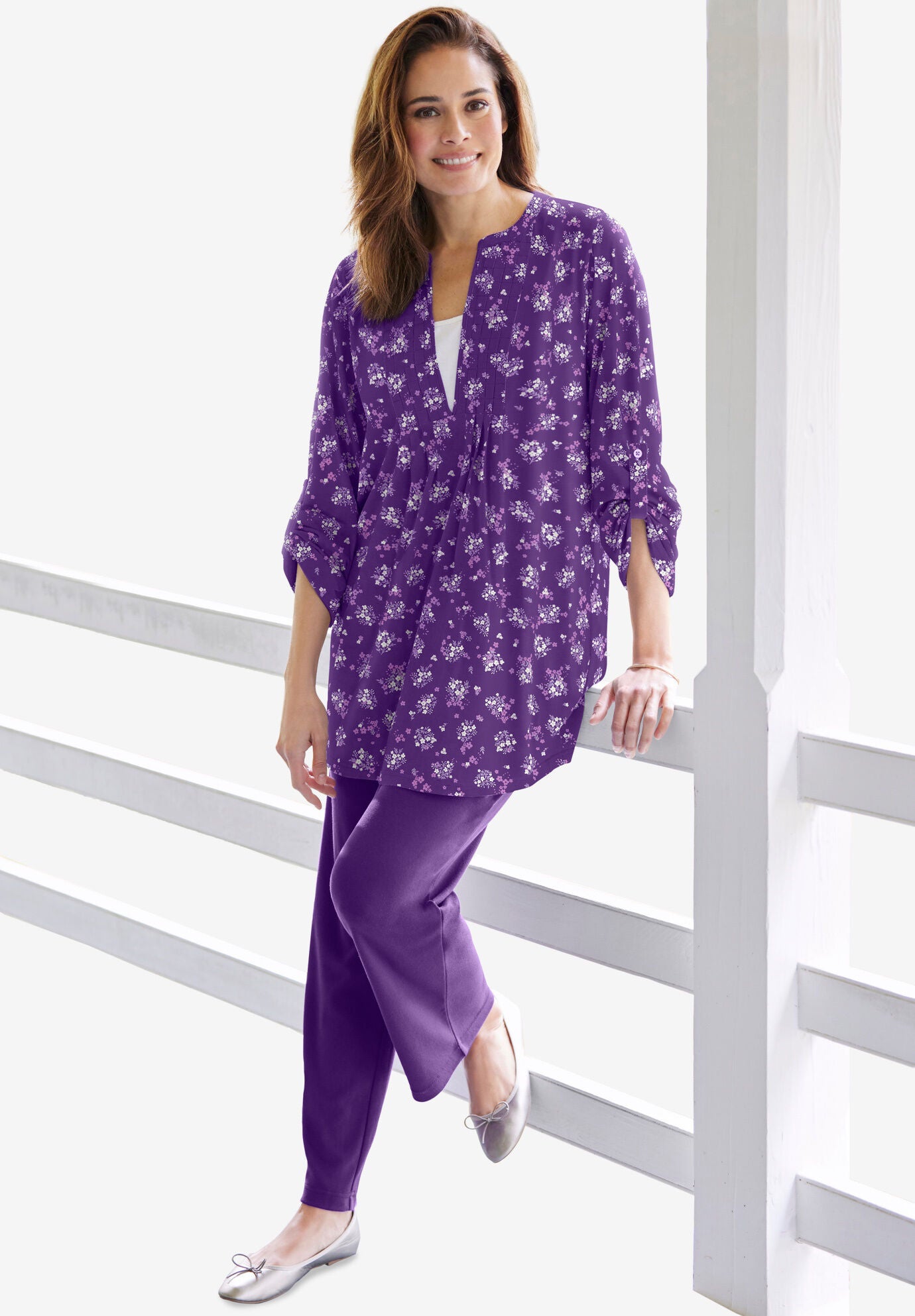7 Day Box Stitched Split Neck Tunic Eloquii