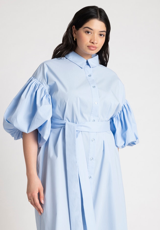 Balloon Sleeve Shirt Dress for Women - Relaxed Fit, Windsurf Windsurf ...