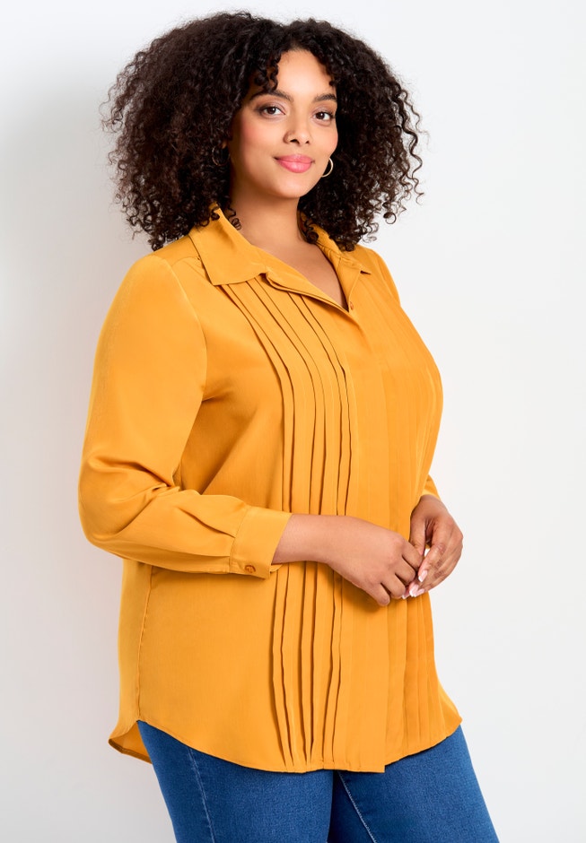 Pleated Button Down Shirt | ELOQUII