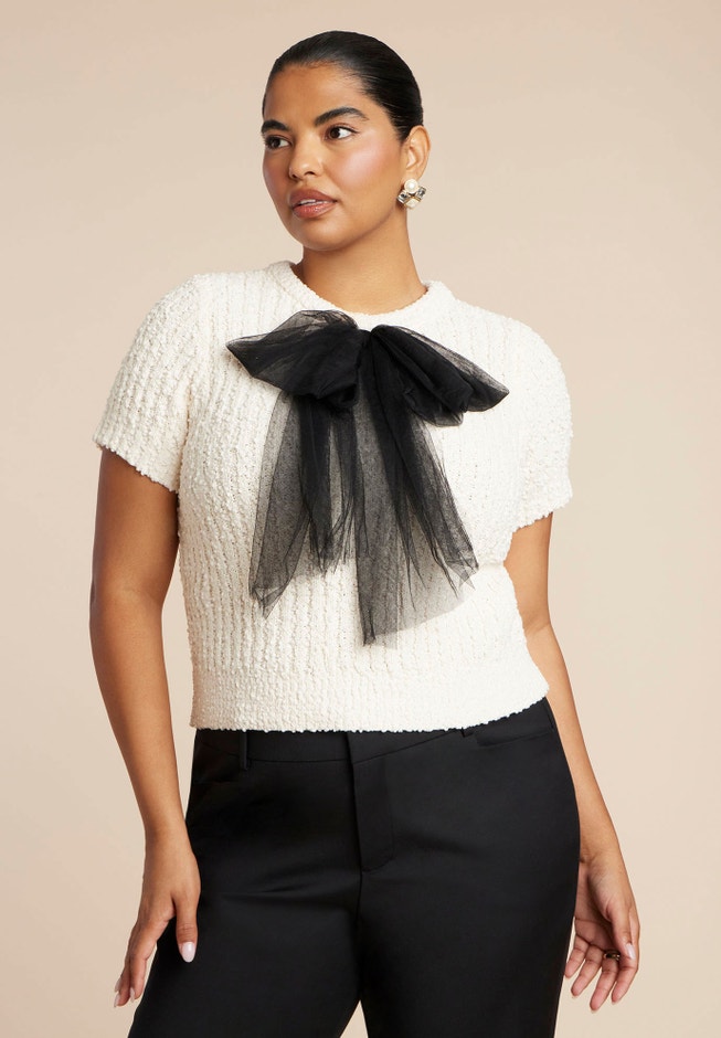 Sweater With Sheer Bow | ELOQUII