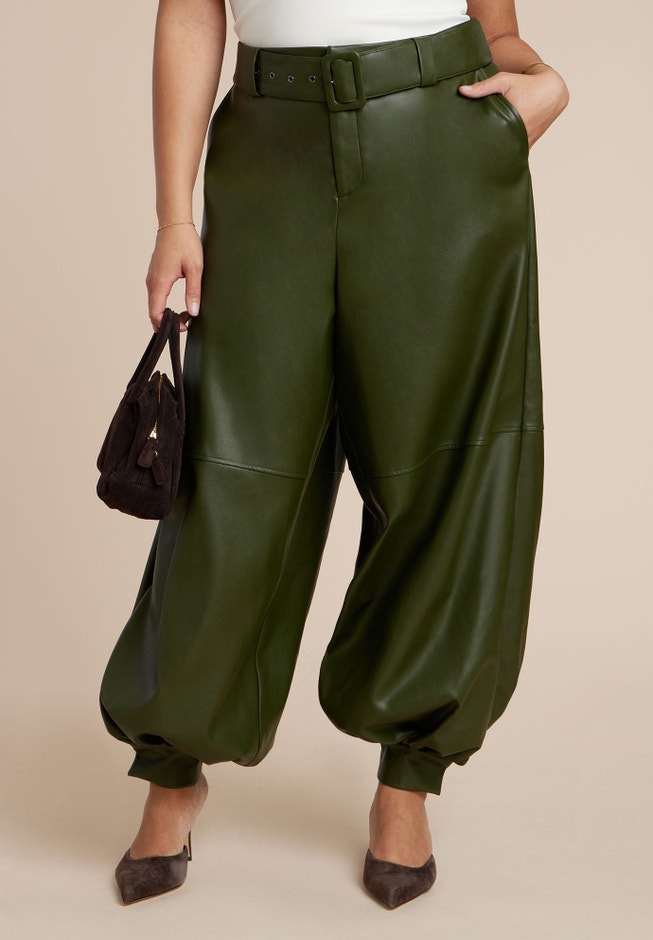 Belted Faux Leather Balloon Pant | ELOQUII