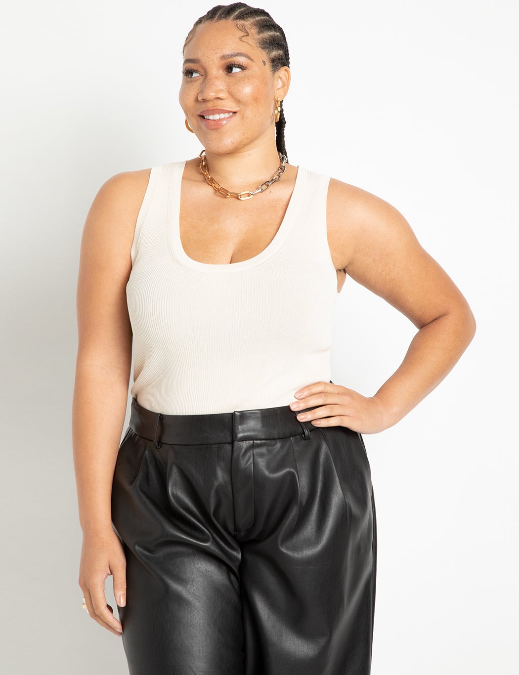 Knitted Scoop Neck Tank – Snug Fit, Eggnog | Eloquii