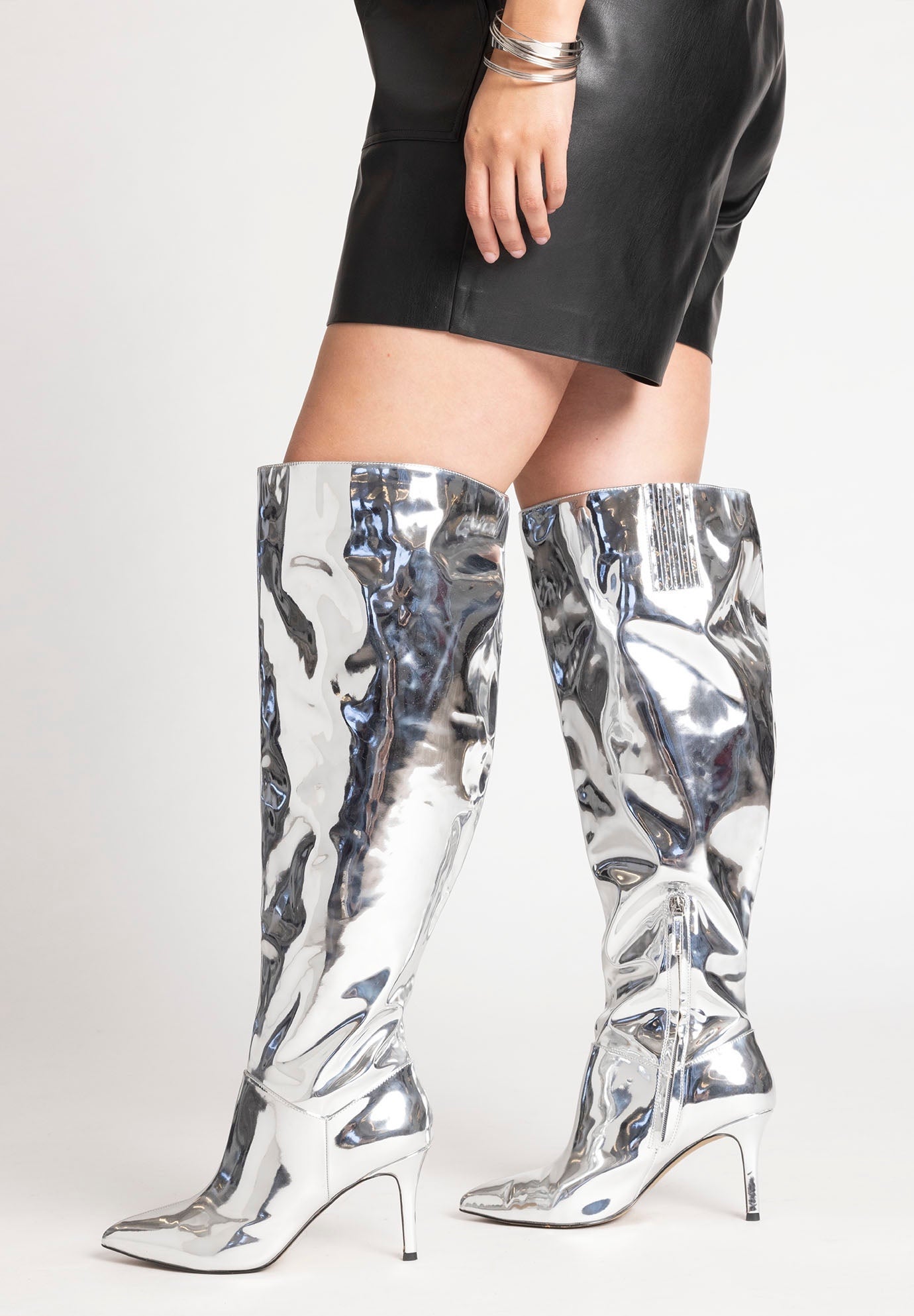 Adrienne Metallic Boot - Wide Width, Wide Calf, Silver | Eloquii