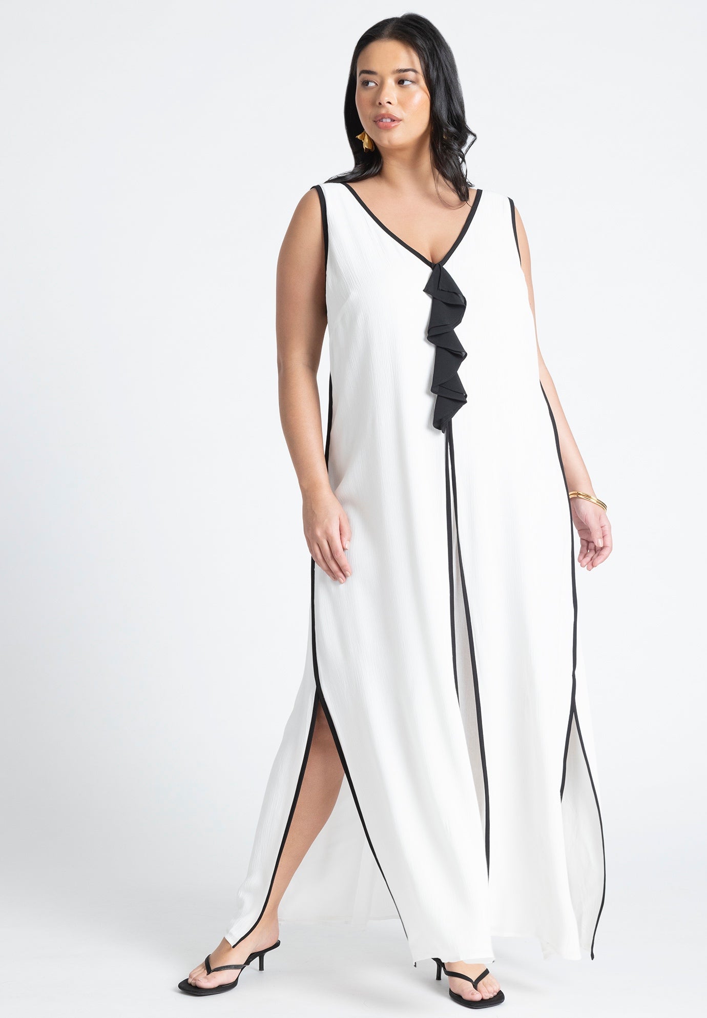 V Neck Gauze Maxi Dress for Summer Fun, Sugar Swizzle | Eloquii