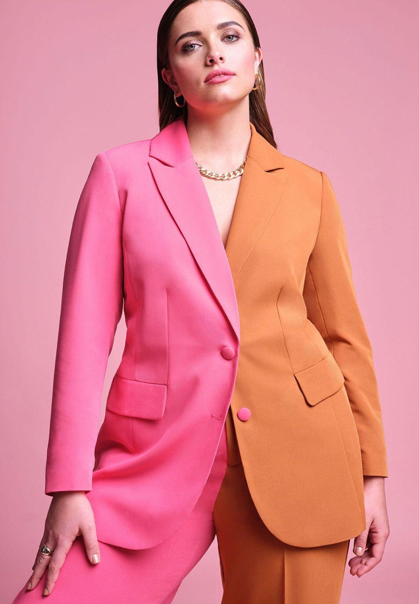 Tailored Colorblock Blazer with Stretch Fabric, Leather Brown Raspbe ...