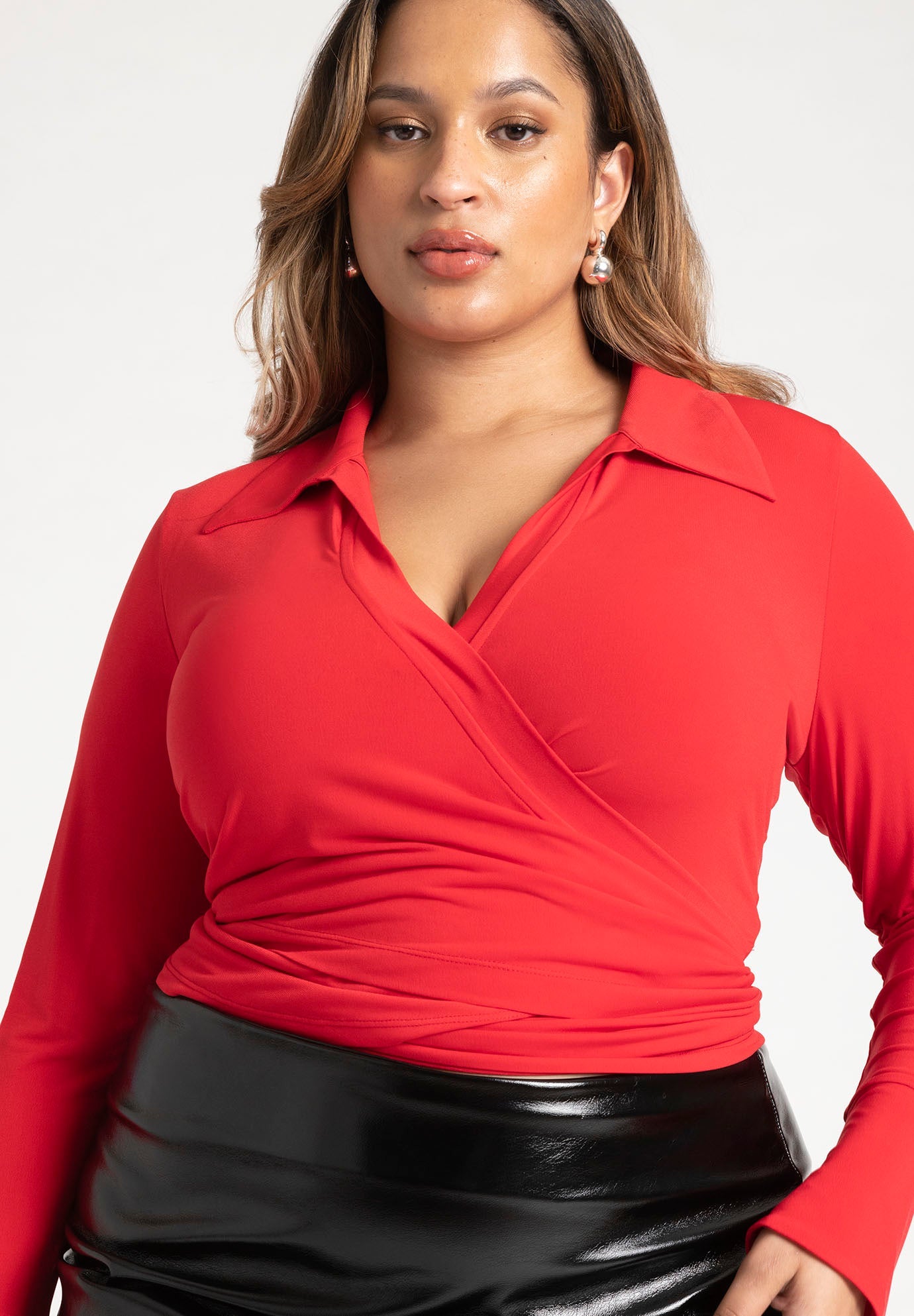 Stretch Wrap Top with Collar – New Arrival, Jalapeno Red | Eloquii