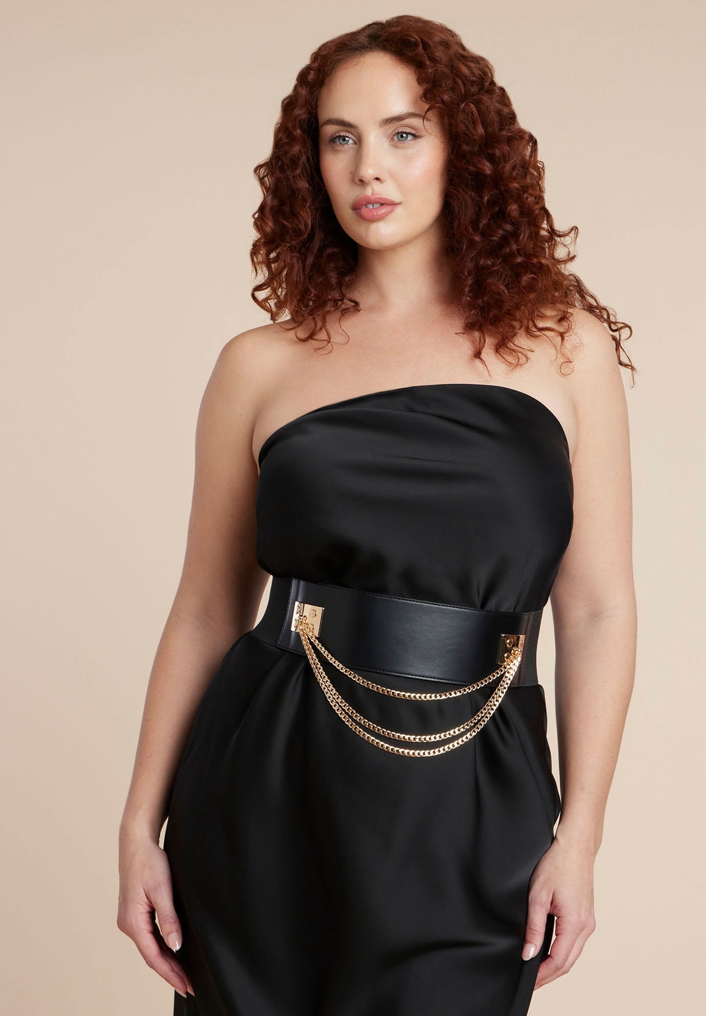 Wide Waist Chain Belt with Snap Closure, Black Onyx | Eloquii