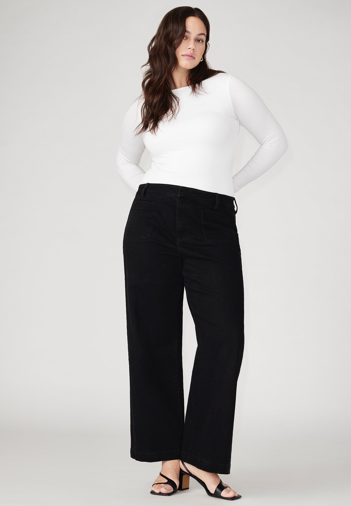 High Rise Wide Leg Trouser Jean, Black Rinse | Eloquii