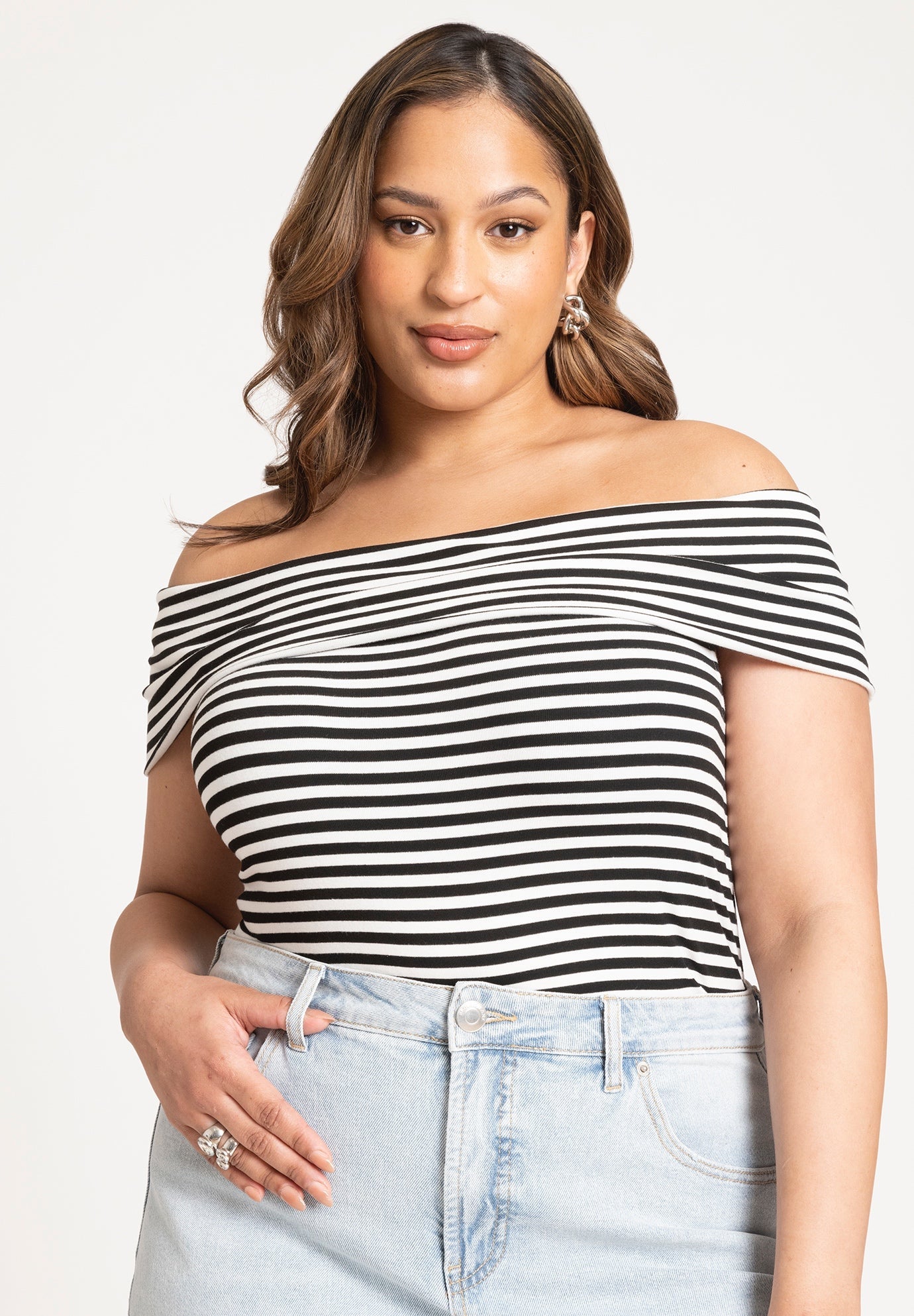 Off The Shoulder Fitted Top - Stretch Knit, Wild Lime | Eloquii