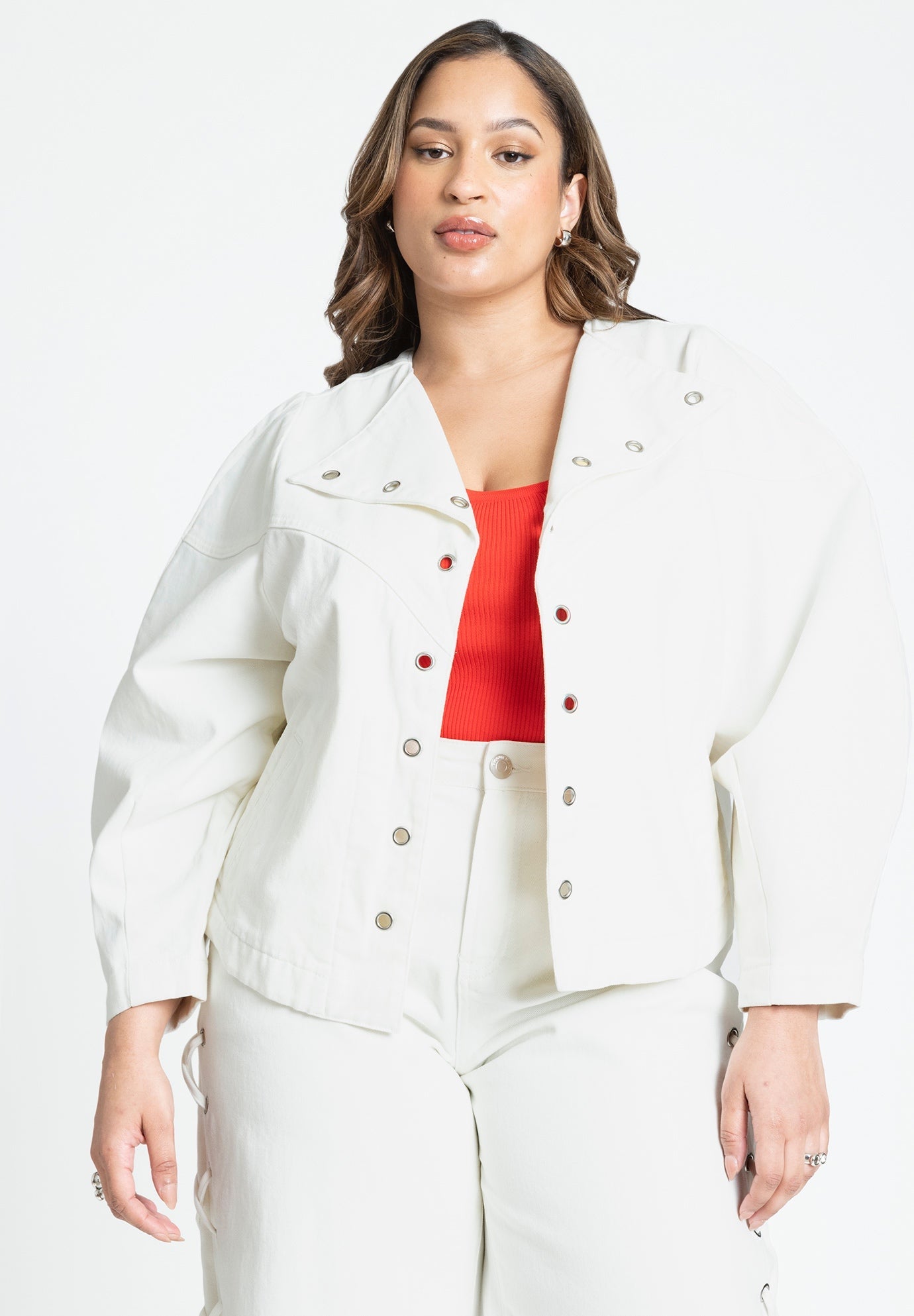 Grommet Detail Denim Jacket | Eloquii