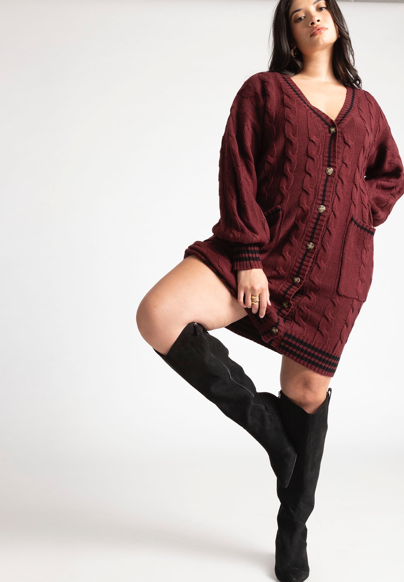 Cardigan Sweater Dress With Stripe Detail | Eloquii