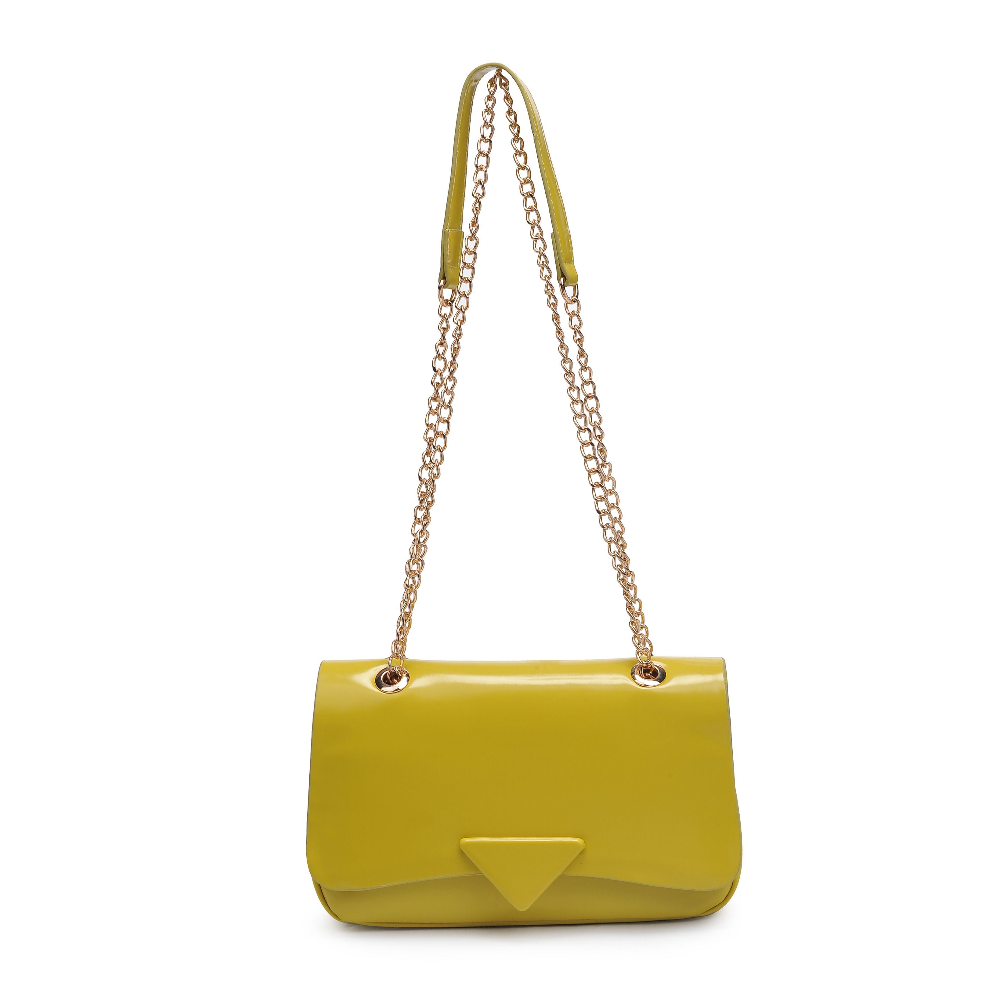 Triangle Detail Flap Bag - Vegan Leather Handbag, Chartreuse | Eloquii
